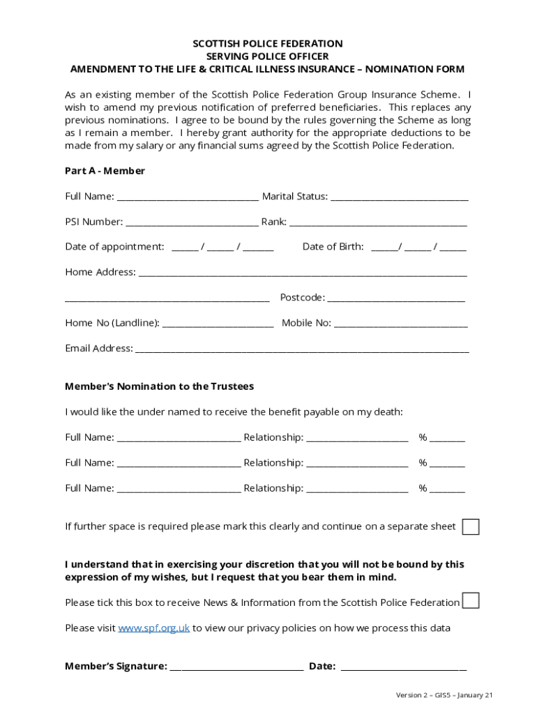 Fillable Online spf org Nomination Forms - Scottish Police Federation ...