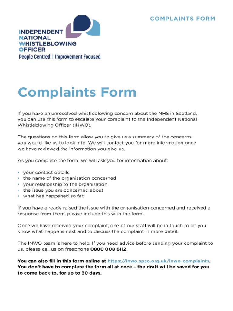 Fillable Online Whistleblower Complaint FormOccupational Safety and ...