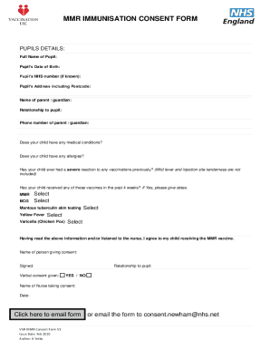 Fillable Online MMR IMMUNISATION CONSENT FORM Fax Email Print - pdfFiller