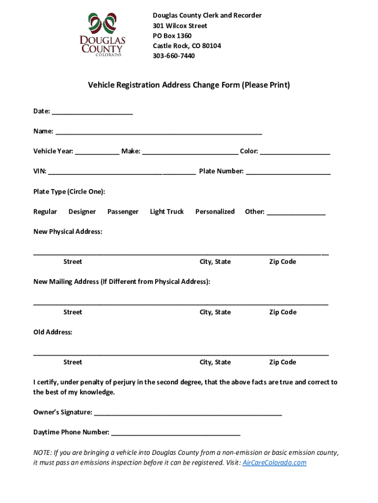 Fillable Online Vehicle Registration Address Change Form Please Print fillable-online-vehicle-registration-address-change-form-please-print