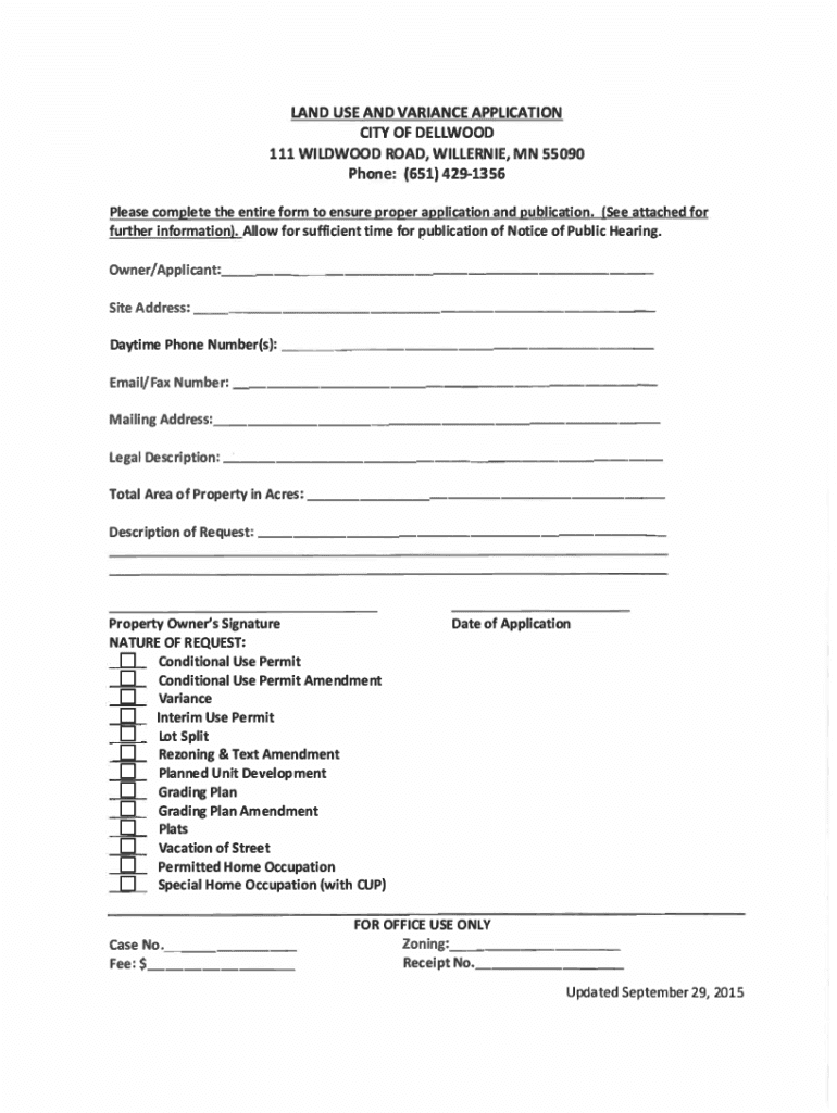 Fillable Online LAND USE AND VARIANCE CITY OF 111 WILDWOOD ROAD ...