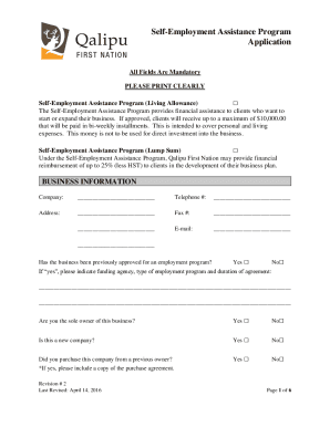 Fillable Online Self-Employment Assistance Program Application Fax ...
