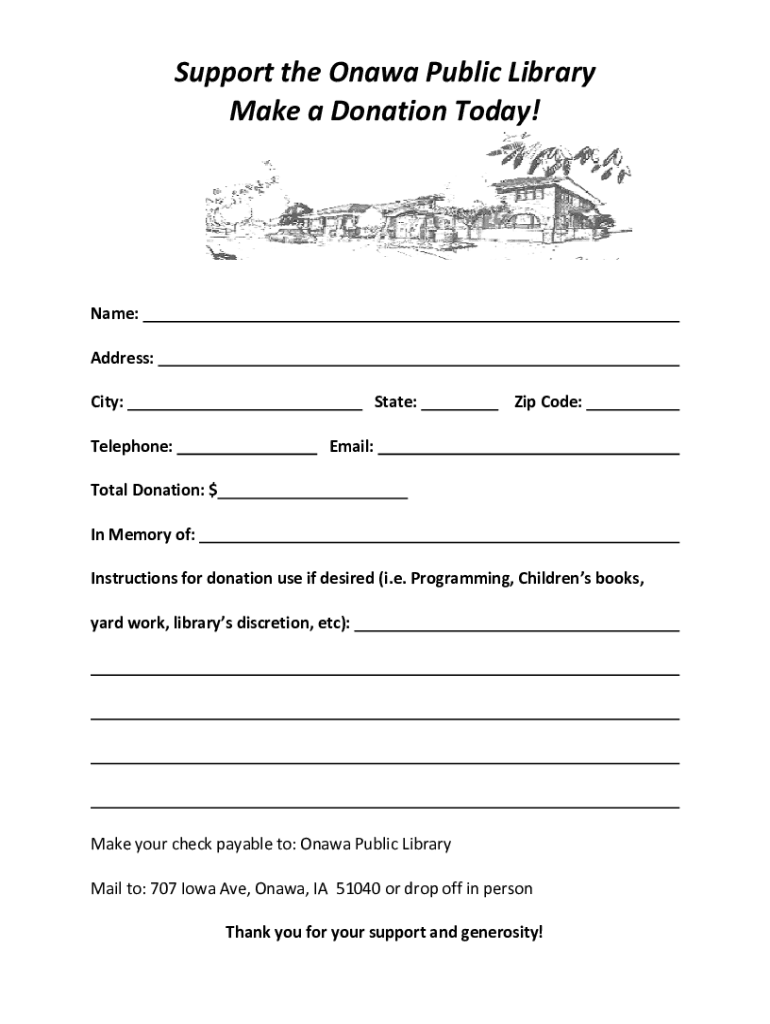 Fillable Online Support the Onawa Public Library Fax Email Print ...