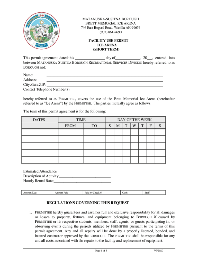 Fillable Online Matanuska-Susitna Borough - Brett Memorial Ice Arena Fax Email Print - pdfFiller
