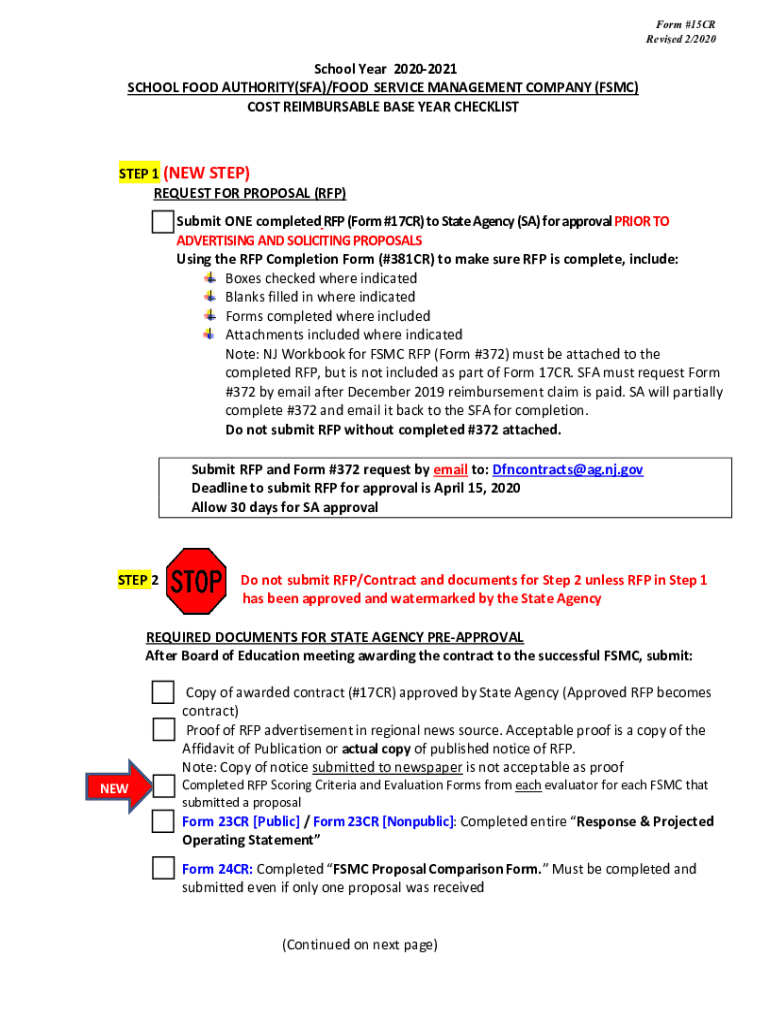 Fillable Online FINAL Form 15CR SFA-FSMC Cost Reimbursable Base Year ...