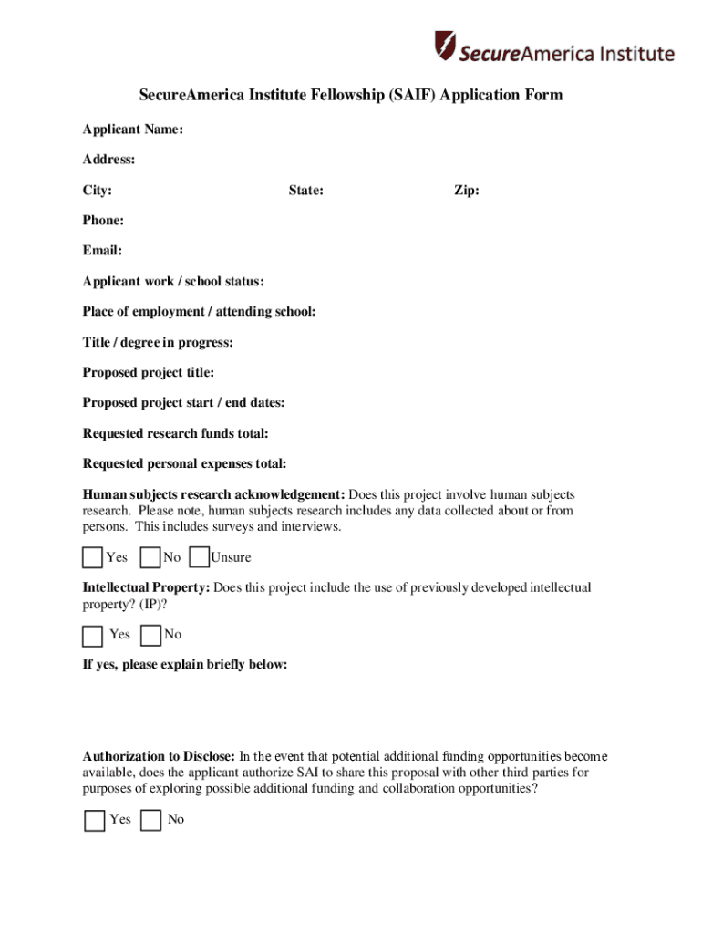 Fillable Online SecureAmerica Institute Fellowship (SAIF) Application ...