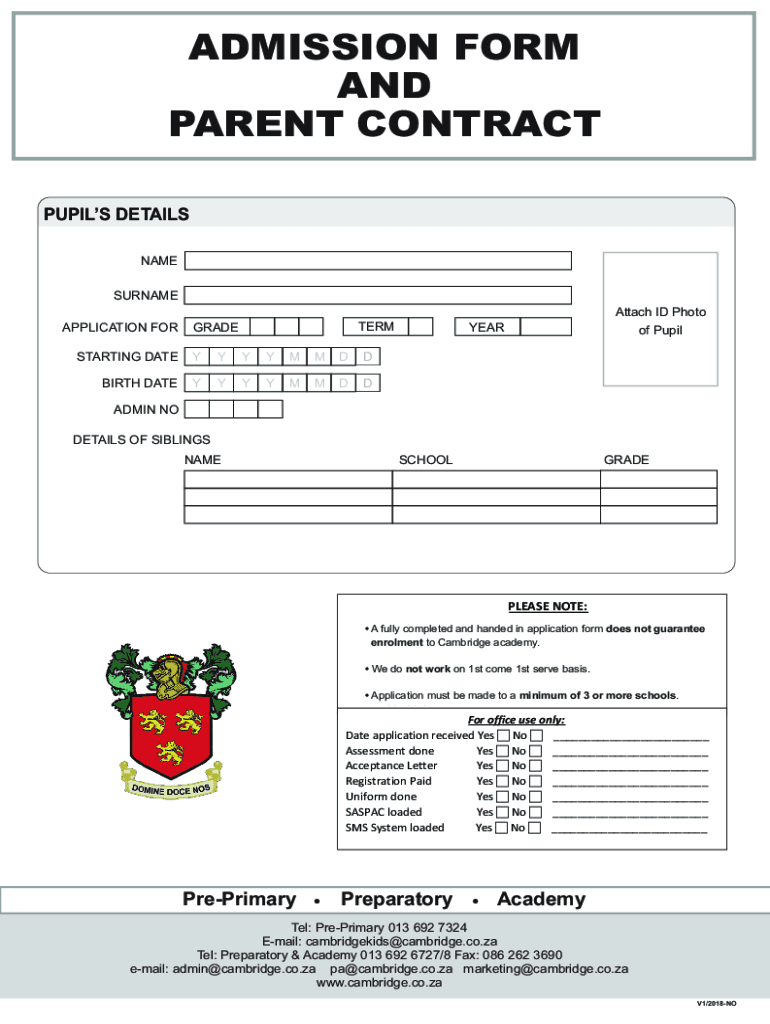 Fillable Online cambridge co Admission Form 2020 v1.cdr Fax Email Print ...