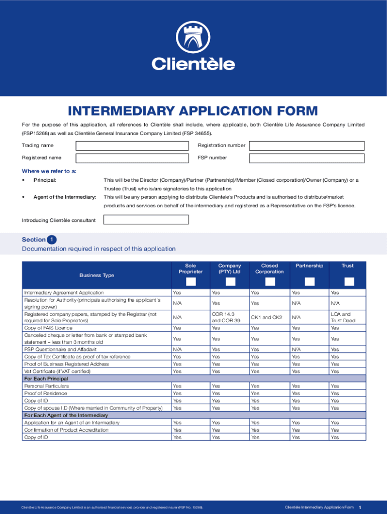 Fillable Online Page 1 / 6 BROKER/INTERMEDIARY APPLICATION FORM Fax ...