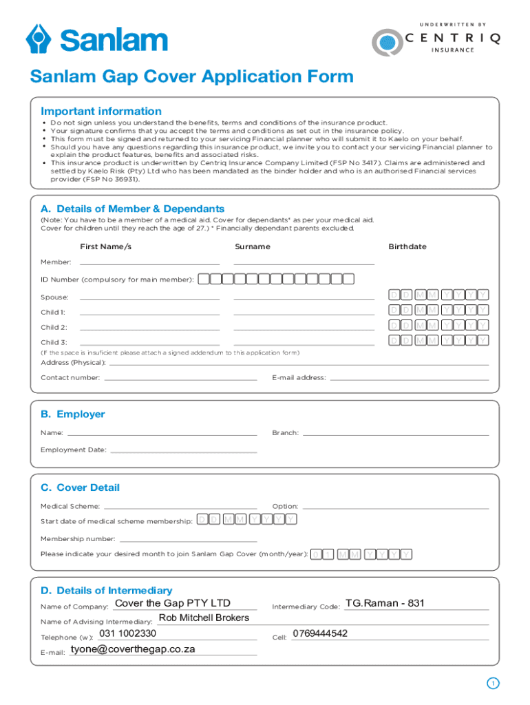 Fillable Online Sanlam Gap - Application form.pdf Fax Email Print ...