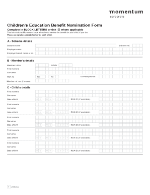 Fillable Online Childrens Education Benefit Claim Form - Momentum Fax ...