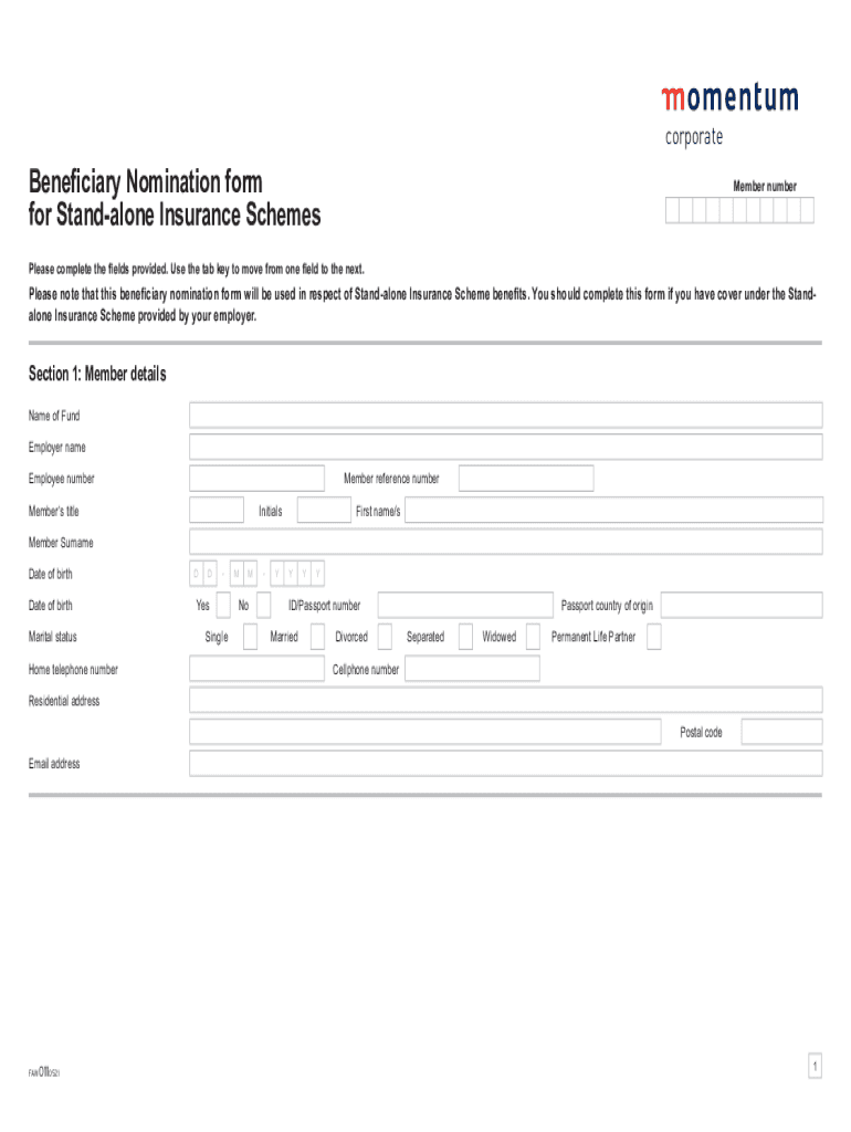 Fillable Online Beneficiary Nomination Form Unapproved Stand-Alone ...