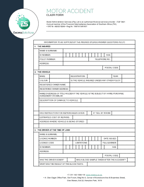 Fillable Online Motor Accident Personal Injury Claim Form Fax Email ...
