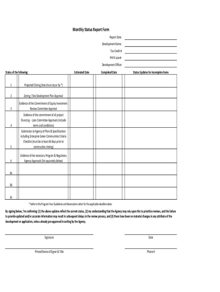 Fillable Online Monthly Status Report Form. Monthly Status Report Form ...
