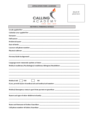 Fillable Online Grade00-R &Grade 1 - 12 Application Form Fax Email ...