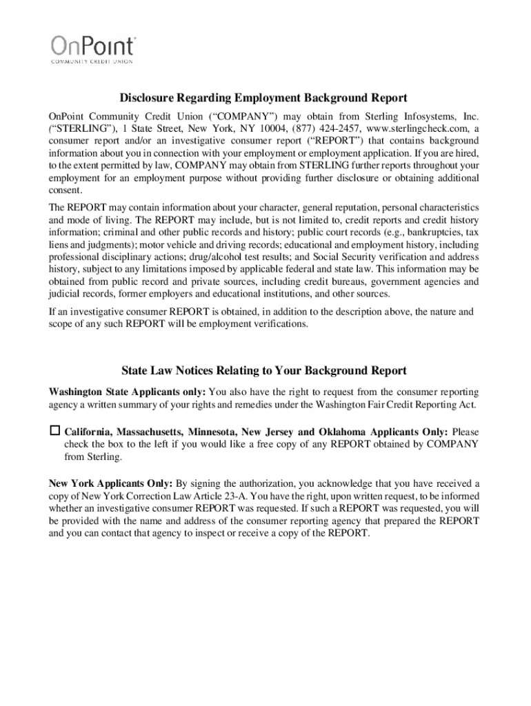 Fillable Online Background Authorization Disclosure and FCRA Summary of ...