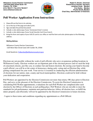 Fillable Online Poll Worker Application Form Instructions Fax Email ...