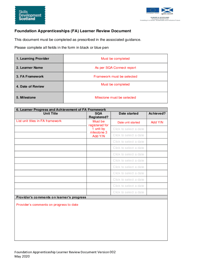 Fillable Online Learner Registration Form for FA Learners 2018 starts ...