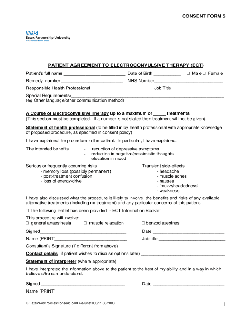 Fillable Online Patient Name ECT CONSENT FORM MRN PATIENT ... - MUSC ...