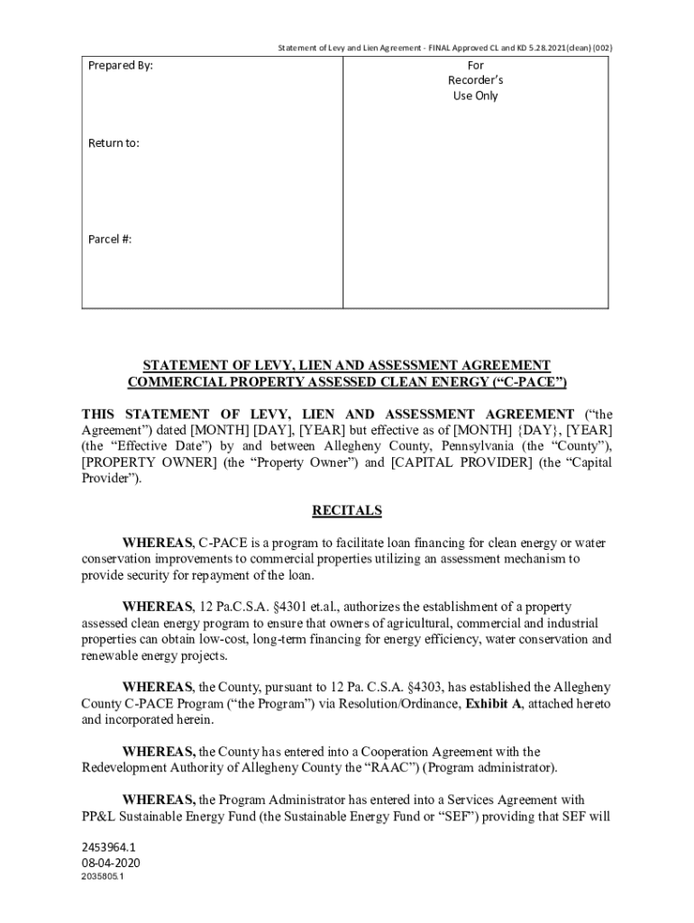 Fillable Online Statement of Levy and Lien Agreement - FINAL Approved ...