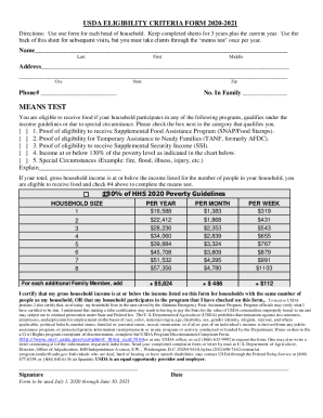Fillable Online USDA Eligibility Criteria Form - Food Bank of North ...