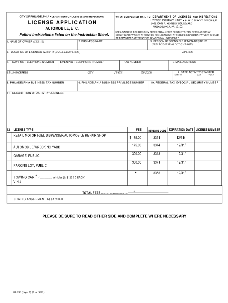 Fillable Online docshare02 docshare DEPARTMENT OF LICENSES AND INSPECTIONS LICENSE APPLICATION ...