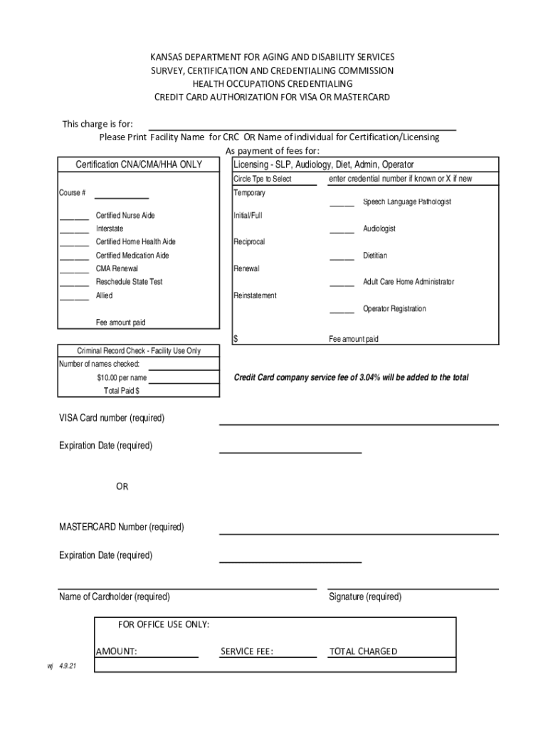 Fillable Online HEALTH OCCUPATIONS CREDENTIALING APPLICATION FOR ... - Kansas Fax Email Print ...