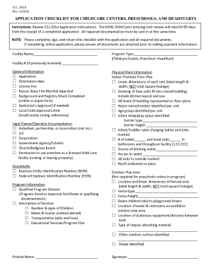 Fillable Online APPLICATION CHECKLIST FOR CHILDCARE CENTERS, PRESCHOOLS ...