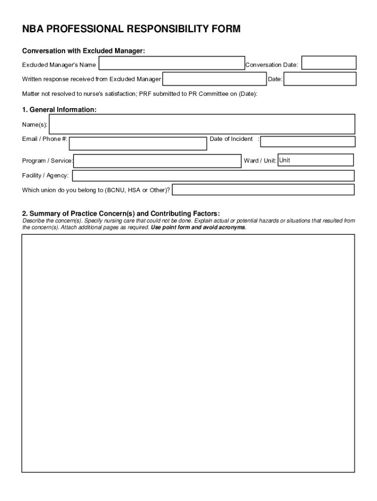 Fillable Online NBA PROFESSIONAL RESPONSIBILITY FORM fillable template ...