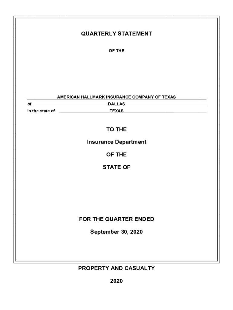 Fillable Online American Hallmark Insurance Company of Texas ending ...