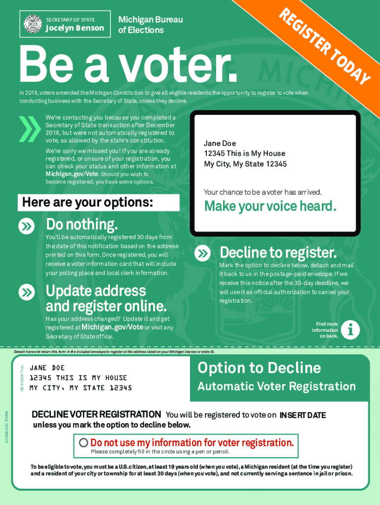 Fillable Online registered to vote unless they opt out of registration ...