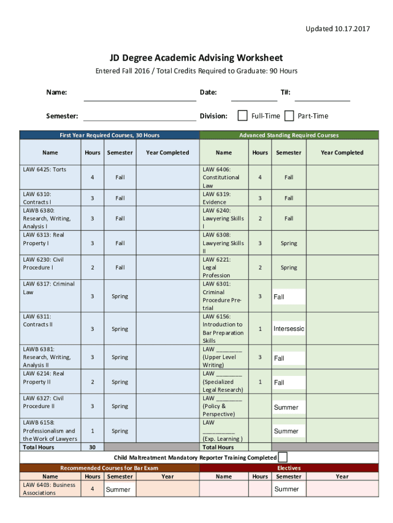 Fillable Online JD Degree Academic Advising Worksheet - UALR Fax Email ...