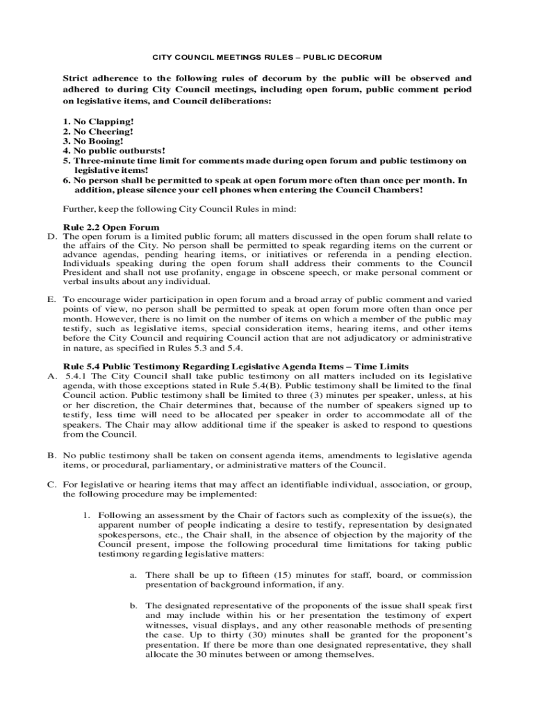 Fillable Online RULES AND REGULATIONS OF THE CITY COUNCIL Fax Email ...