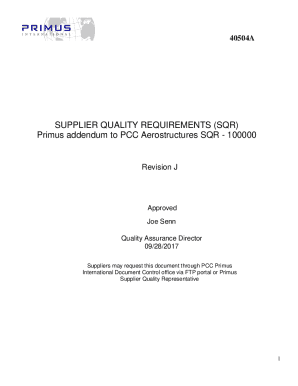 Fillable Online SUPPLIER QUALITY ASSURANCE REQUIREMENTS (SQAR)Supplier ...