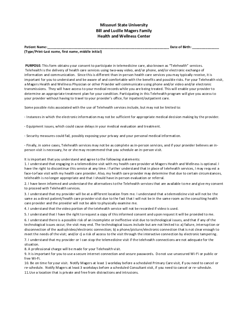 Fillable Online health missouristate Missouri State University Bill and ...