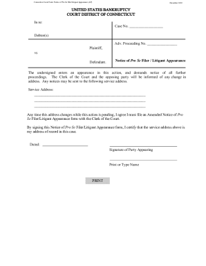 Fillable Online Notice of Pro Se Filer/Litigant Appearance Fax Email ...
