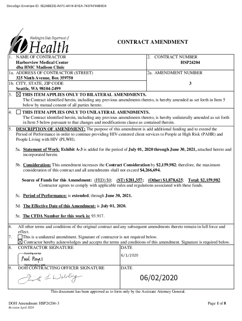 Fillable Online HCA Contract No.: K4237 INTERAGENCY AGREEMENT AMENDMENT ...