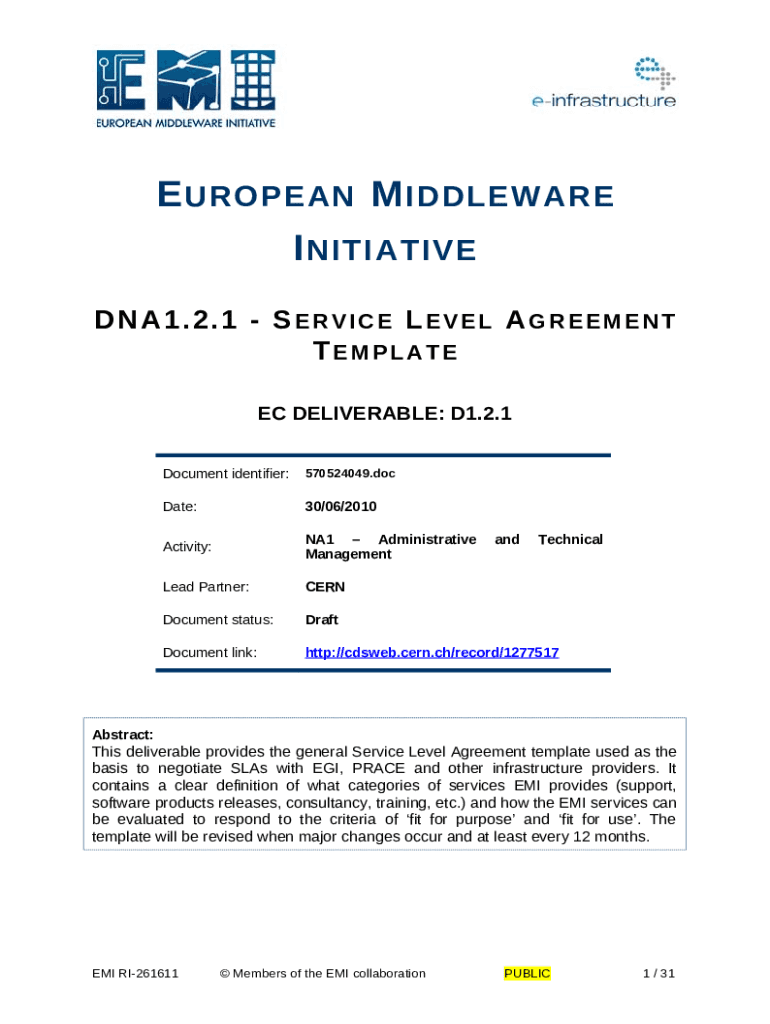 DNA1.2.1 - Service Level Agreement Template - CERN ... Doc Template ...