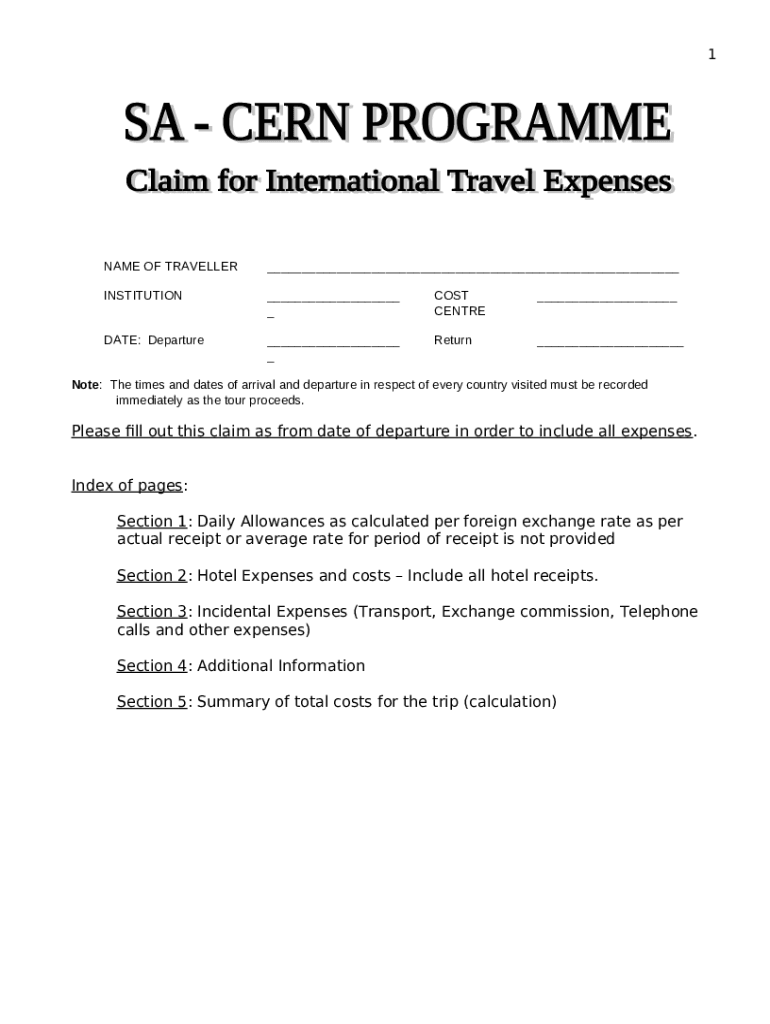 SA - CERN PROGRAMME Claim for International Travel Expenses ... Doc ...