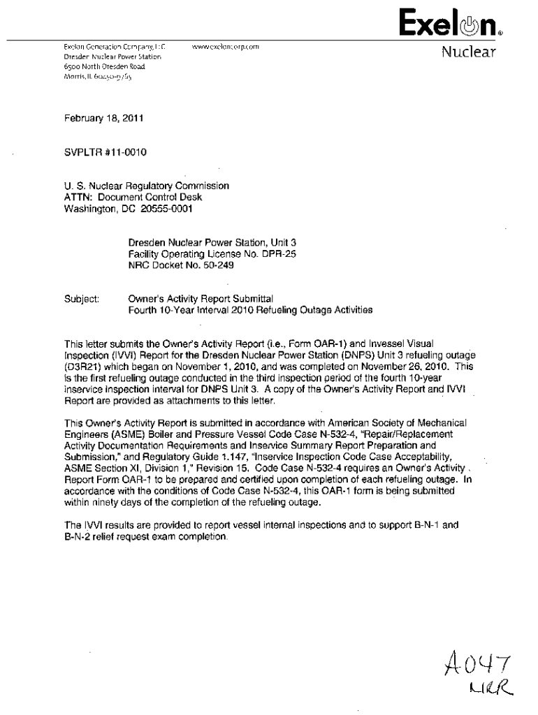 Fillable Online Dresden, Unit 3 - Owner's Activity Report Submittal ...