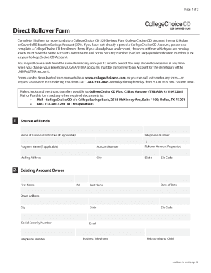 Fillable Online Direct Rollover Form - CollegeChoice CD 529 Savings ...
