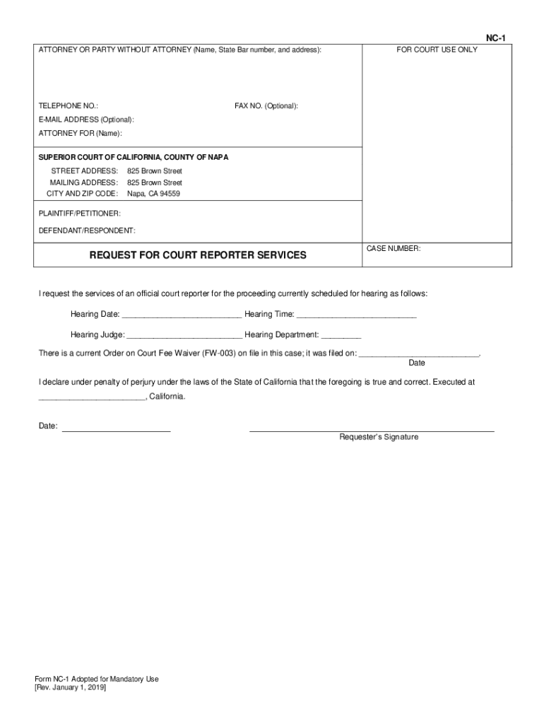 Fillable Online REQUEST FOR COURT REPORTER SERVICES Fax Email Print ...