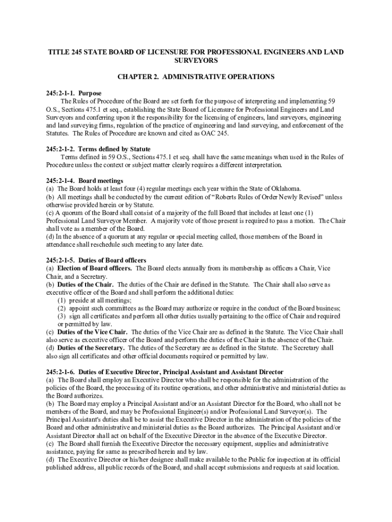 Fillable Online TITLE 245 STATE BOARD OF LICENSURE FOR PROFESSIONAL ...
