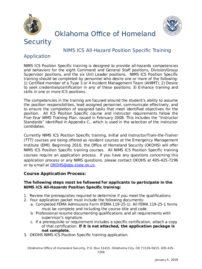 NIMS ICS All-Hazards Position Specific Training ... - FEMANational ...