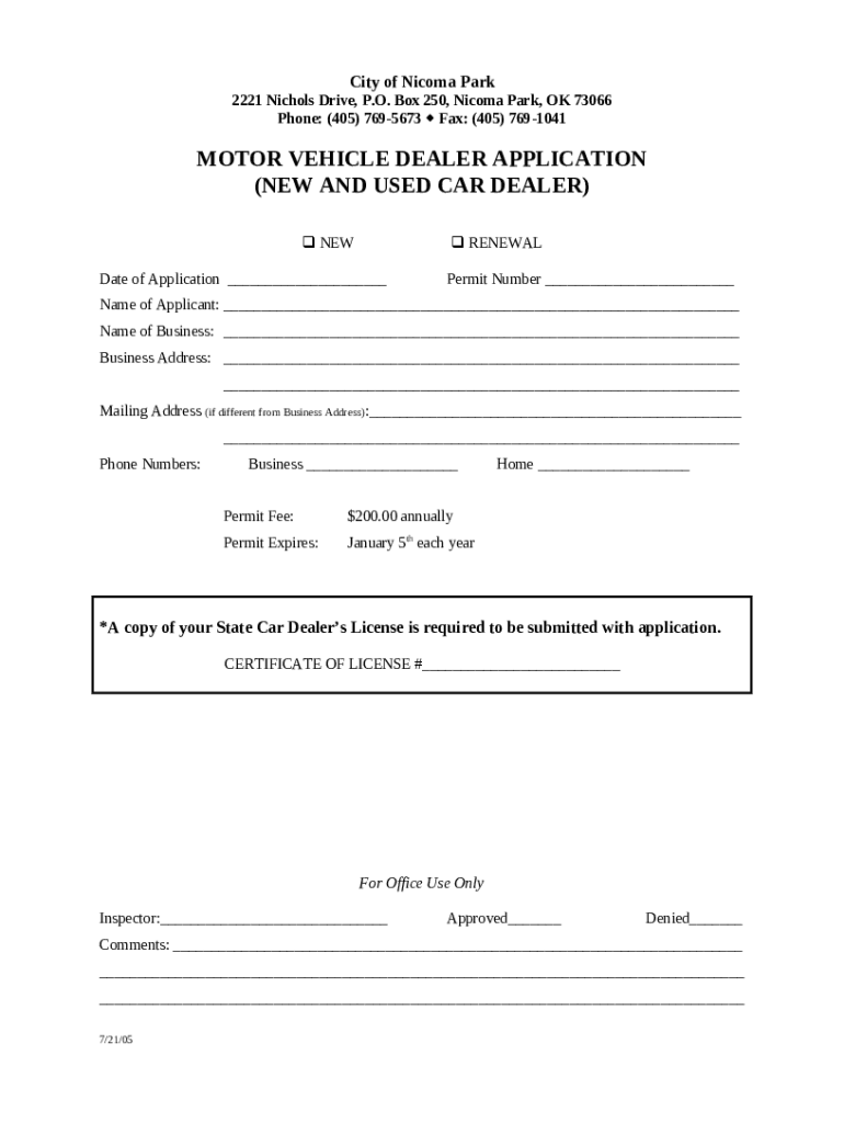 (NEW AND USED CAR DEALER) Doc Template | pdfFiller