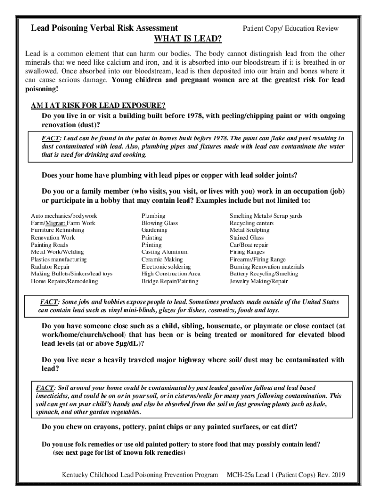 Fillable Online chfs ky Lead 3 Verbal Risk Assessment Fax Email Print ...