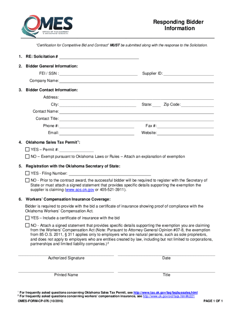 Fillable Online Solicitation 3400001531. The Office of Management and Enterprise Services on ...