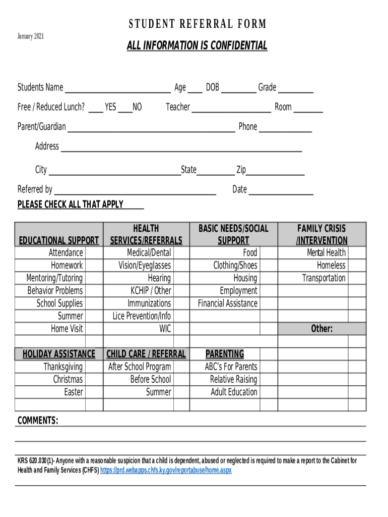 Student Referral Example 1 - Cabinet for Health and ... - chfs ky Doc ...