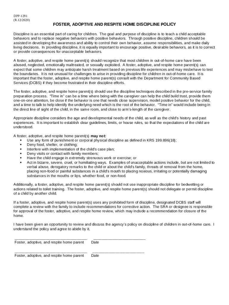 DPP-1291 Foster Adoptive and Respite Home Discipline Policy - manuals ...