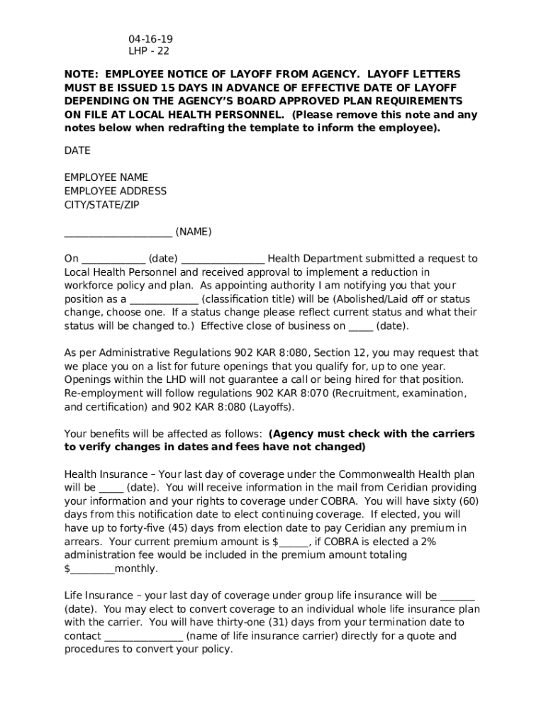 7 Layoff Notice Templates - Free Word, PDF at Download ... - chfs ky ...