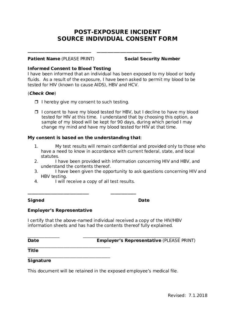 Post-exposure Incident Exposed Individual Consent (Environmental Health ...
